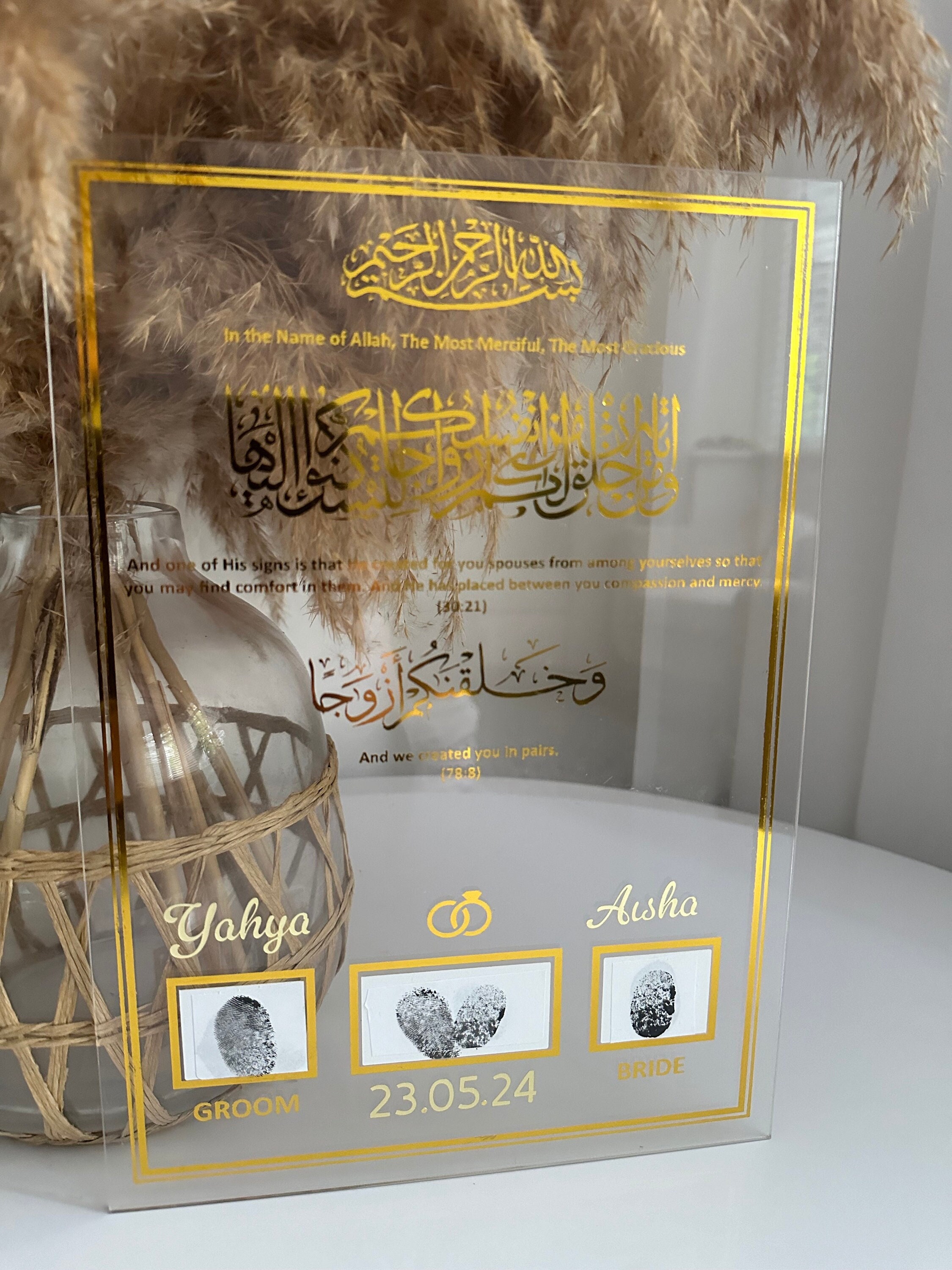 Personalised Islamic Nikah Acrylic Board, Fingerprint Contract, Wedding ...