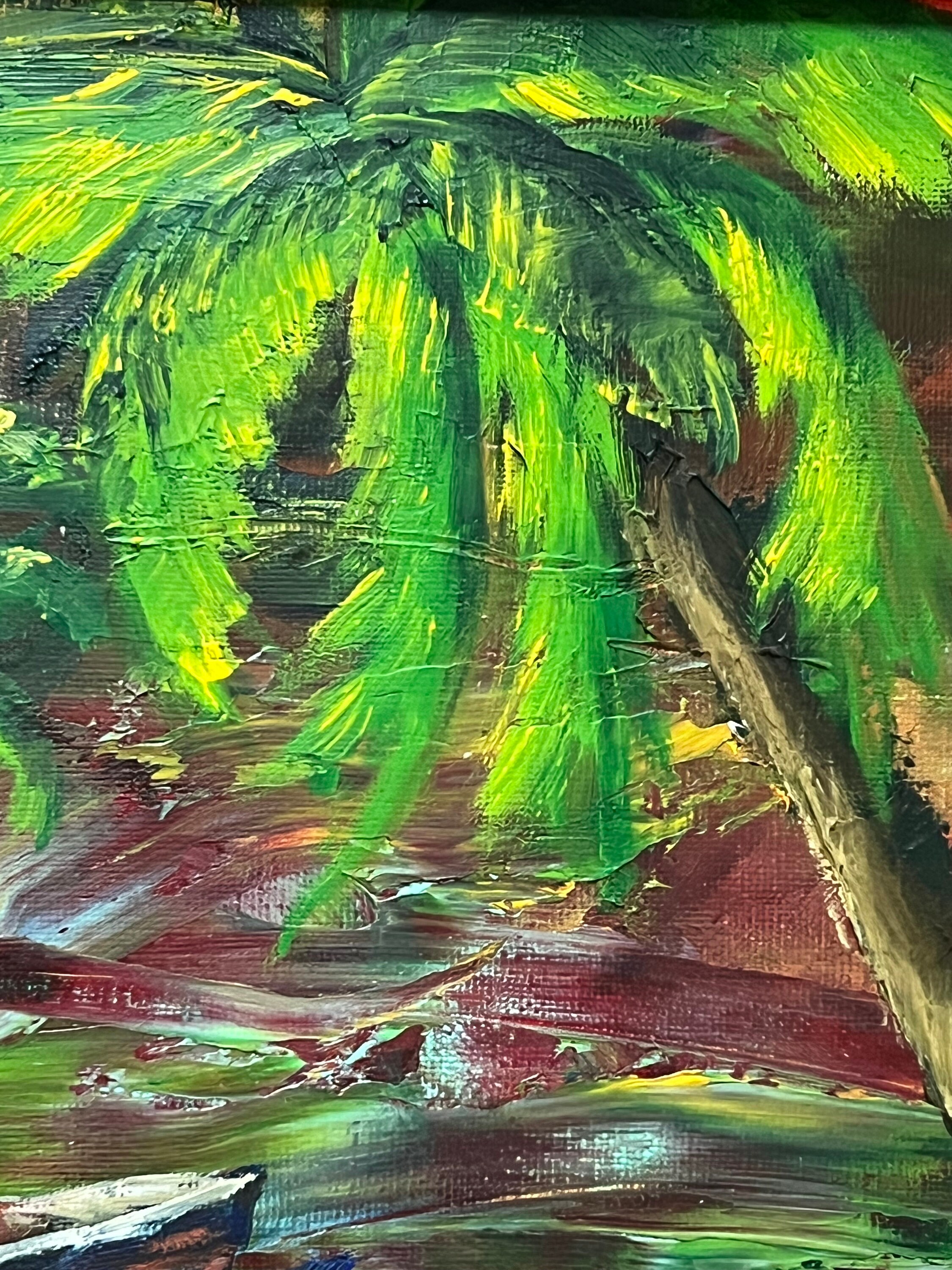 Vintage Original Painting of Palm Trees Tropical Landscape With Palm ...