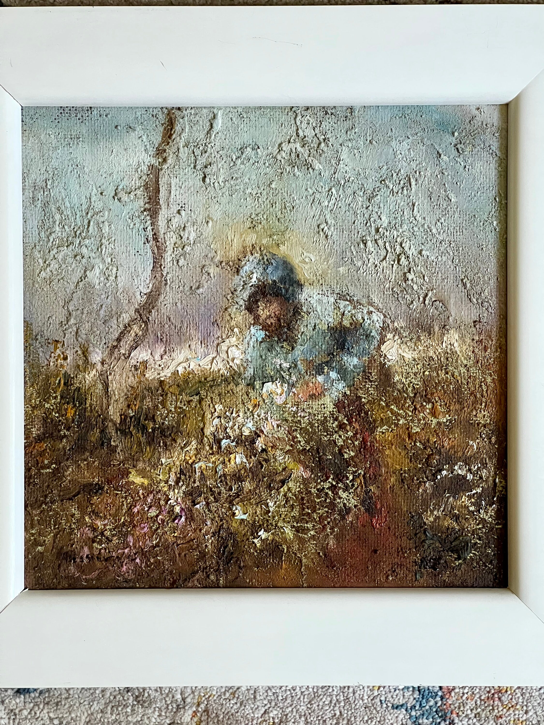 Vintage Impasto Oil Painting: Woman in Flower Field, Framed Art - Etsy