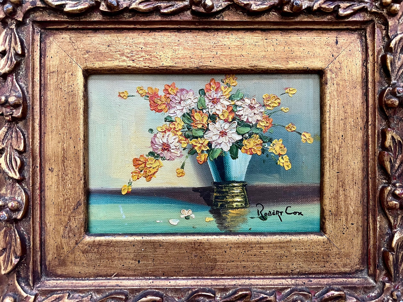 Vintage Floral Robert Cox Oil Painting; Floral Still Life Oil Painting ...