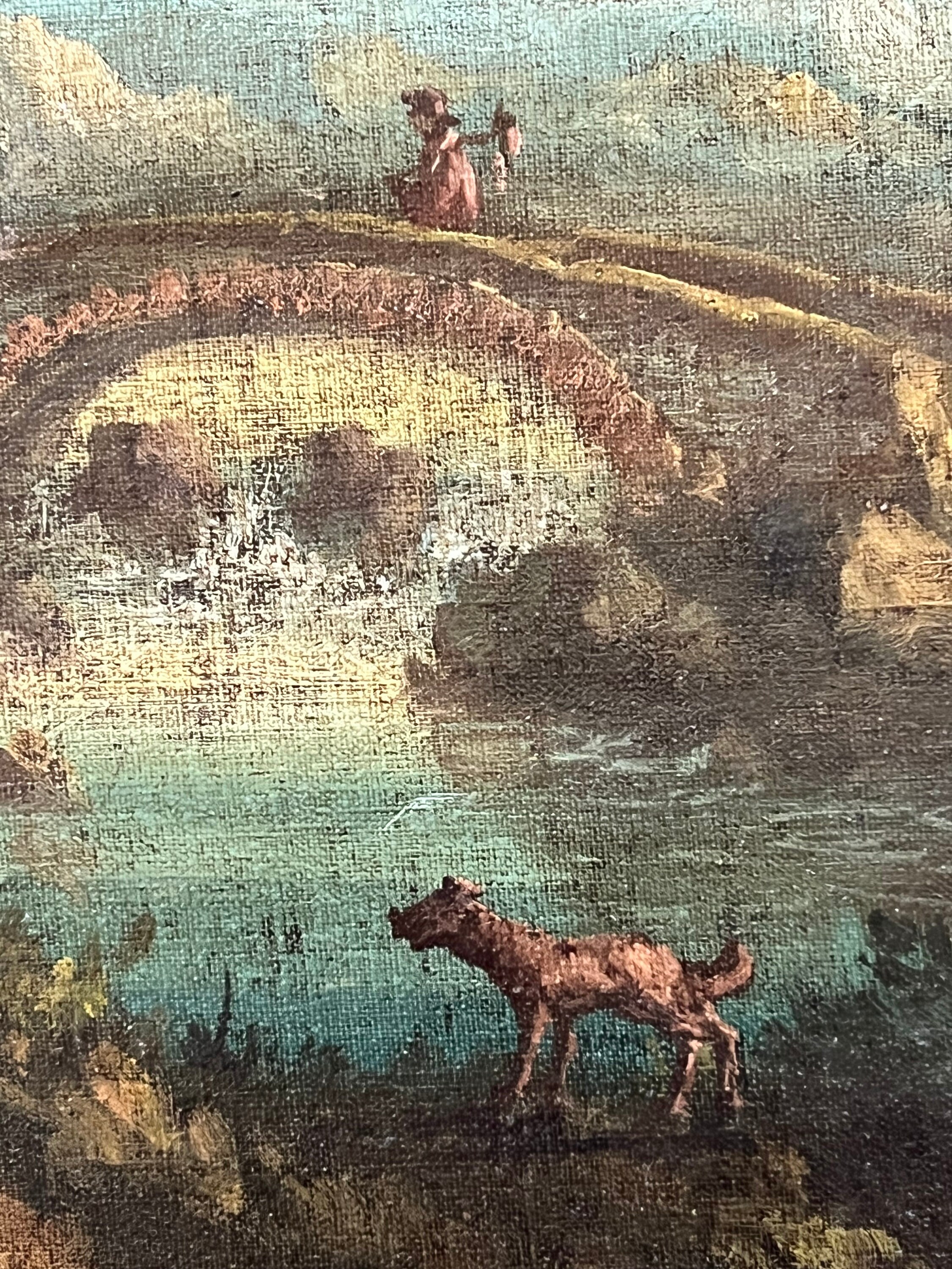 Antique Allegorical Oil Painting With Italianate Ruins and Dog, Antique ...