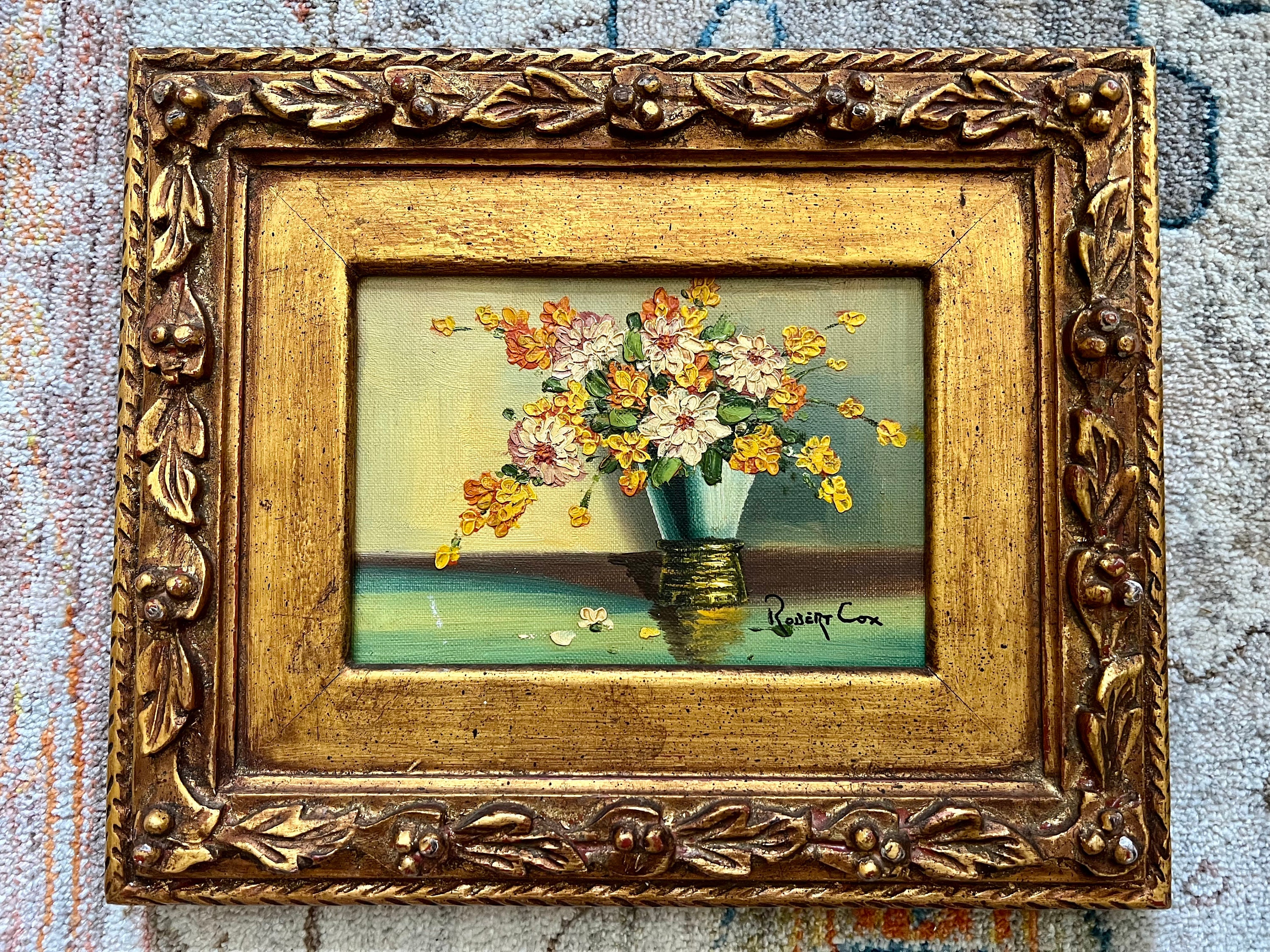 Vintage Floral Robert Cox Oil Painting; Floral Still Life Oil Painting ...