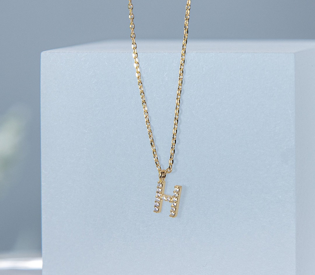 Mini Letter H Necklace, Paved Initial H Necklace, Personalized Jewelry ...