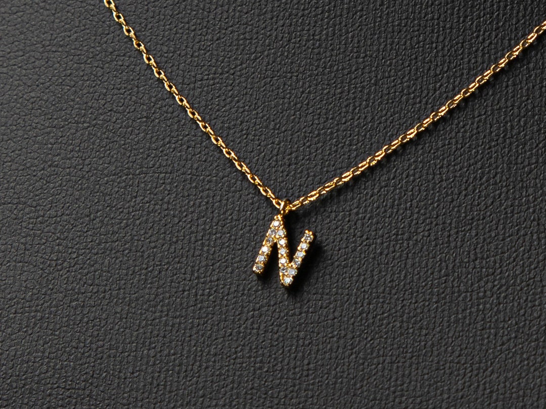 Mini Letter N Necklace, Paved Initial N Necklace, Personalized Jewelry ...