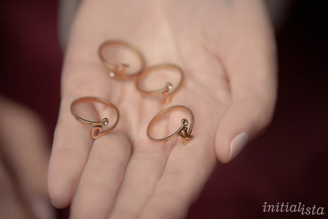 Simple Initial M Ring With CZ Stone, Adjustable Ring With Letter ...