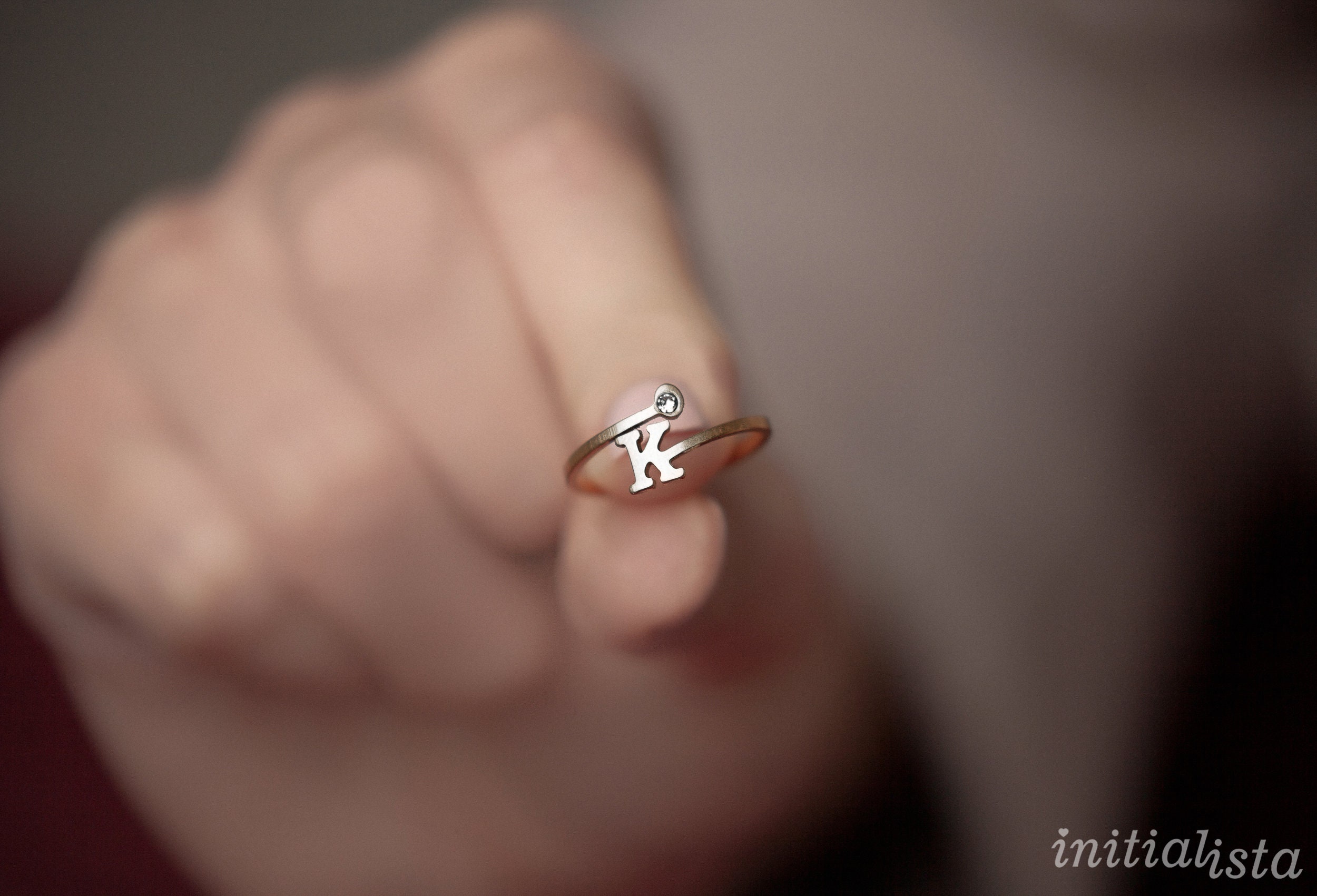 Simple Initial M Ring With CZ Stone, Adjustable Ring With Letter ...