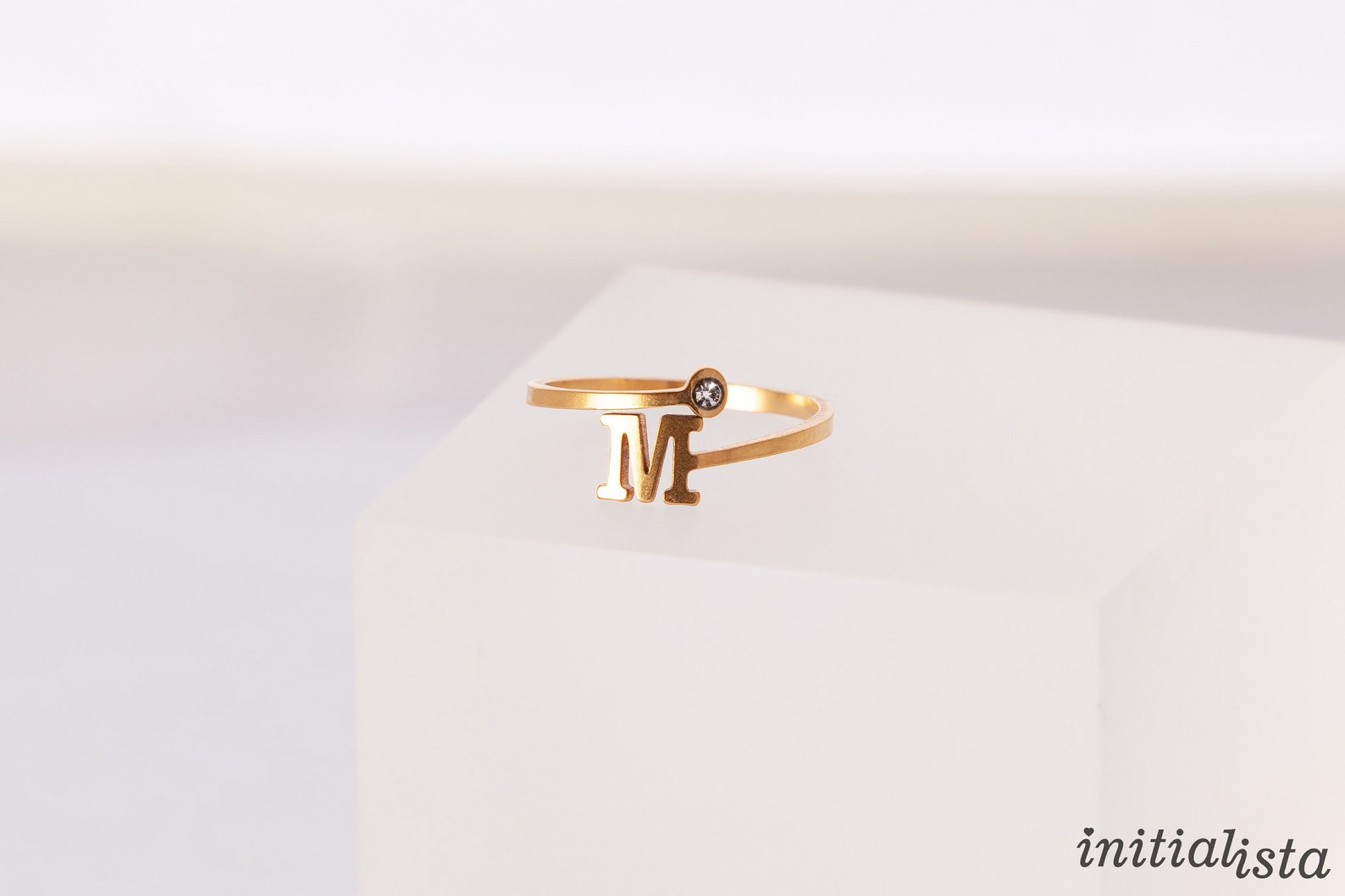 Simple Initial M Ring With CZ Stone, Adjustable Ring With Letter ...