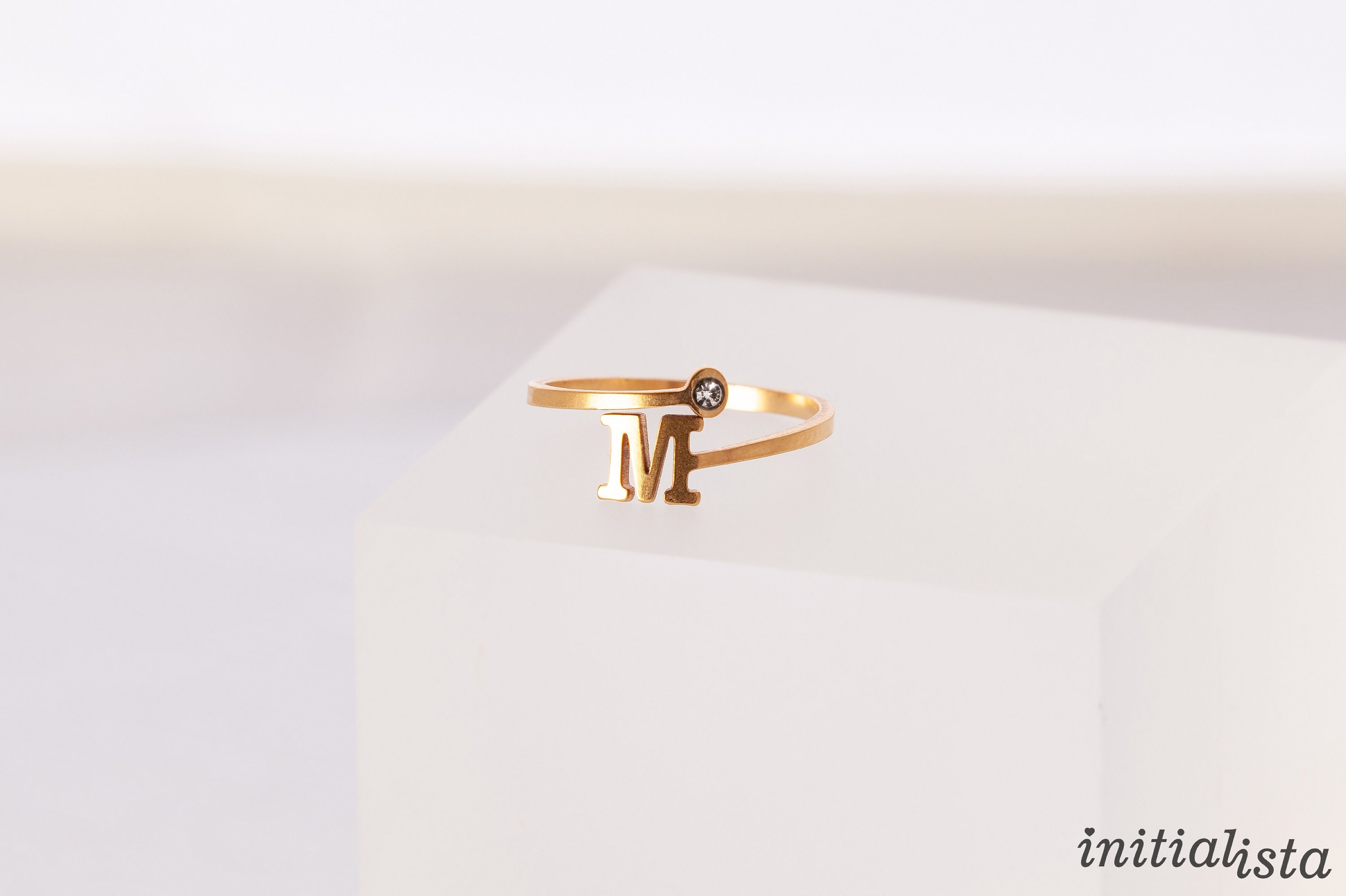 Simple Initial M Ring With CZ Stone, Adjustable Ring With Letter ...