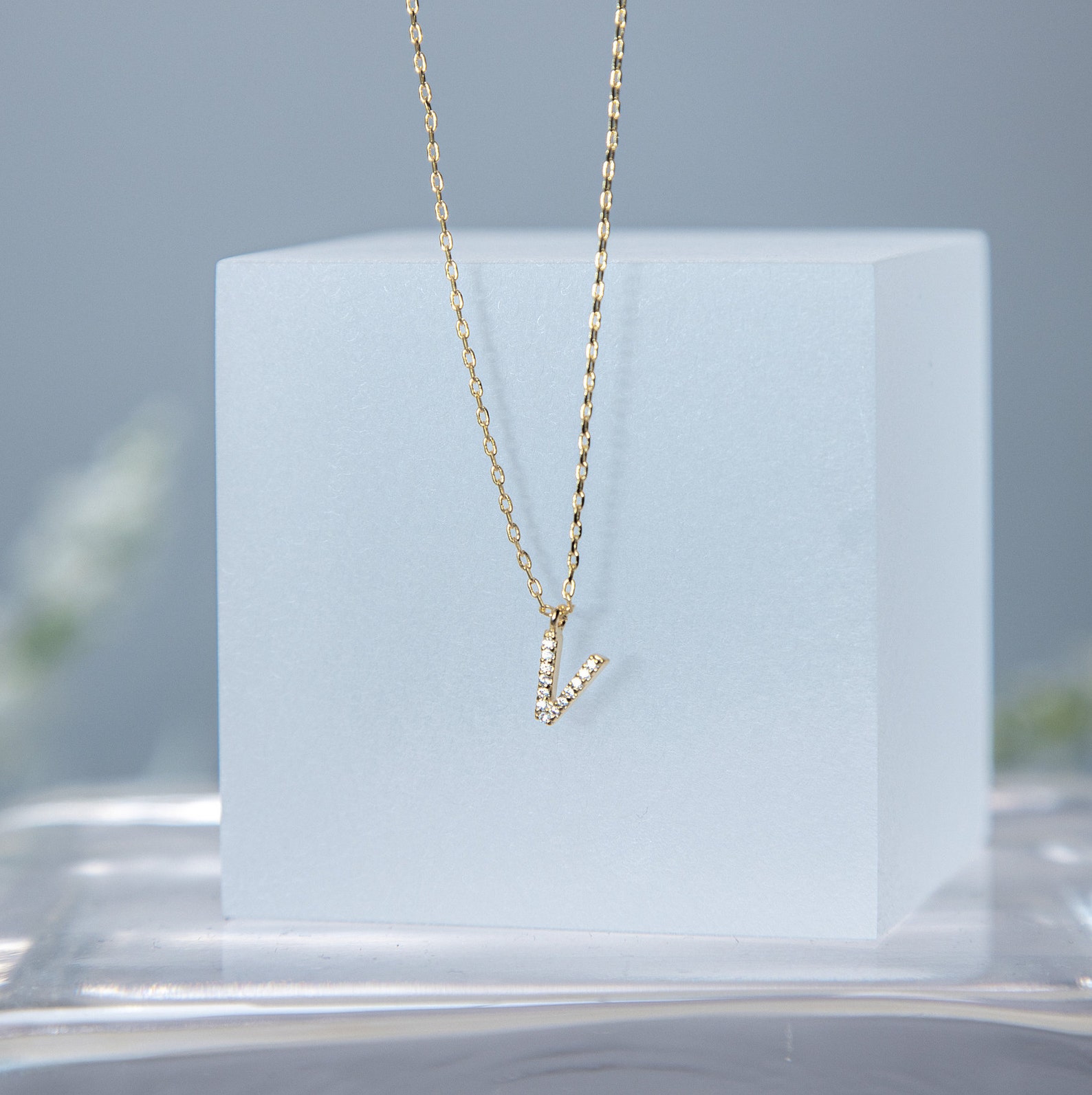 Paved Initial V Necklace, Small Letter V Necklace, Personalized Jewelry ...