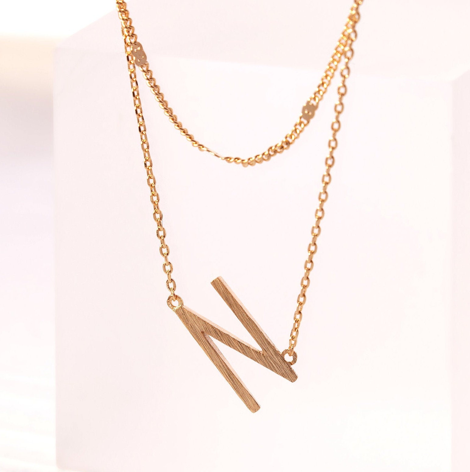 Letter N Necklace Layered Initial necklace Personalized | Etsy