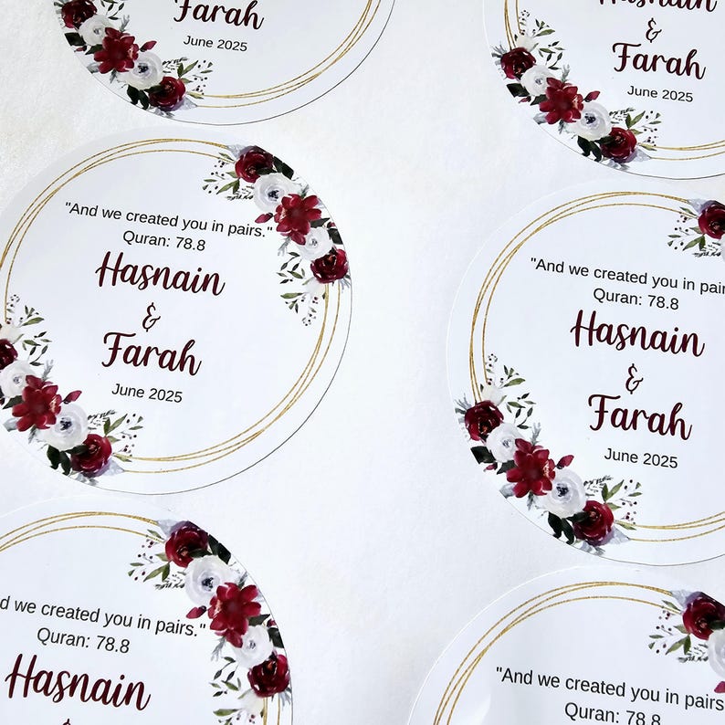 Personalized Nikkah Stickers: Floral Muslim Wedding Favor - Etsy