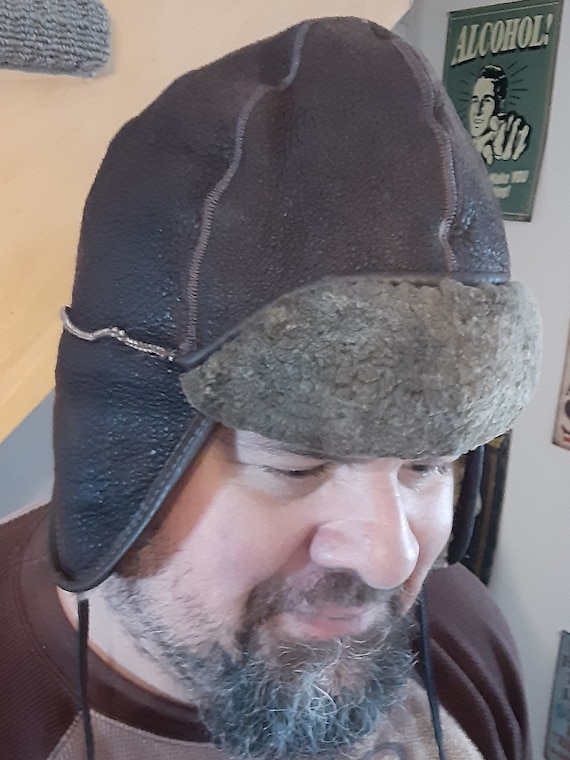 100% Genuine Shearling Sheepskin Aviator Hat- Men's S… - Gem