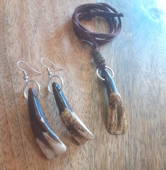 BUFFALO SPIRIT Real Buffalo Tooth Necklace & Earrings Set - Etsy