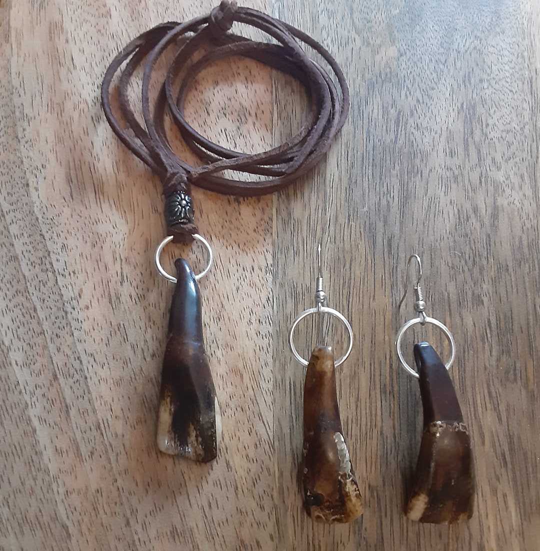 BUFFALO SPIRIT- Real Buffalo Tooth Necklace & Earrings Set- Genuine ...