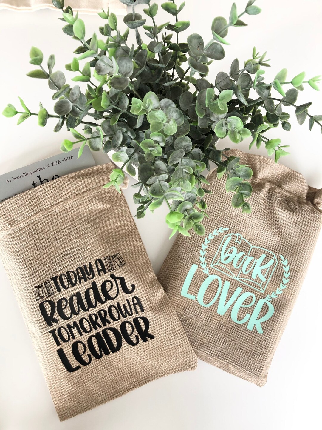 Book Sack Customizable Burlap Pouch for Book Lovers Personalized Gift ...