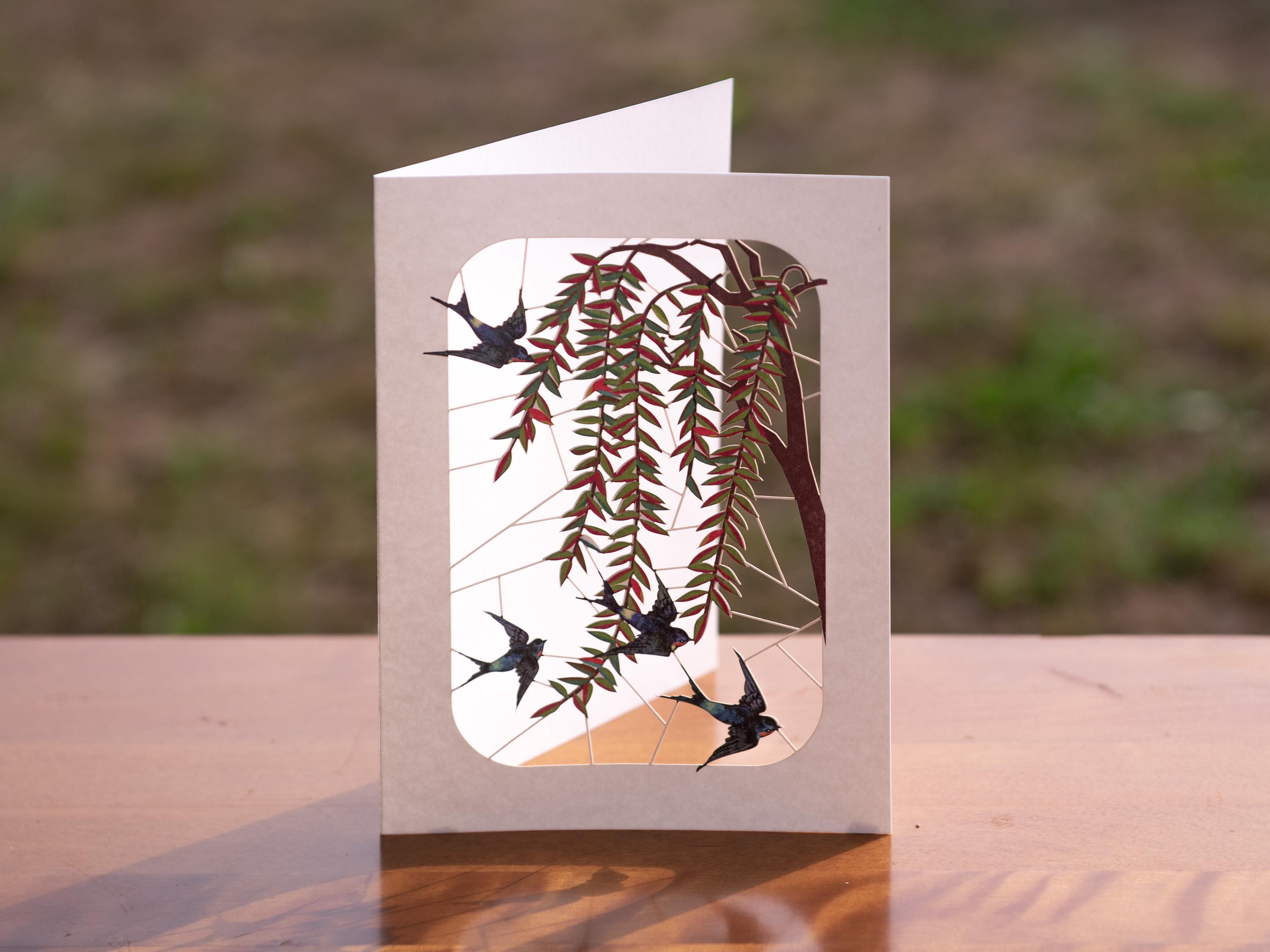 Willow Tree & Swallows Card - Blank Card - Nature Lover Card - Oriental ...