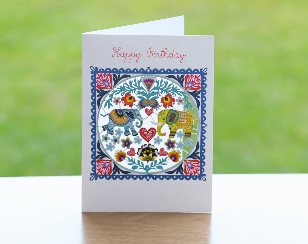 Happy Birthday Elephant Card - Two Elephants Birthday Card - Indian ...