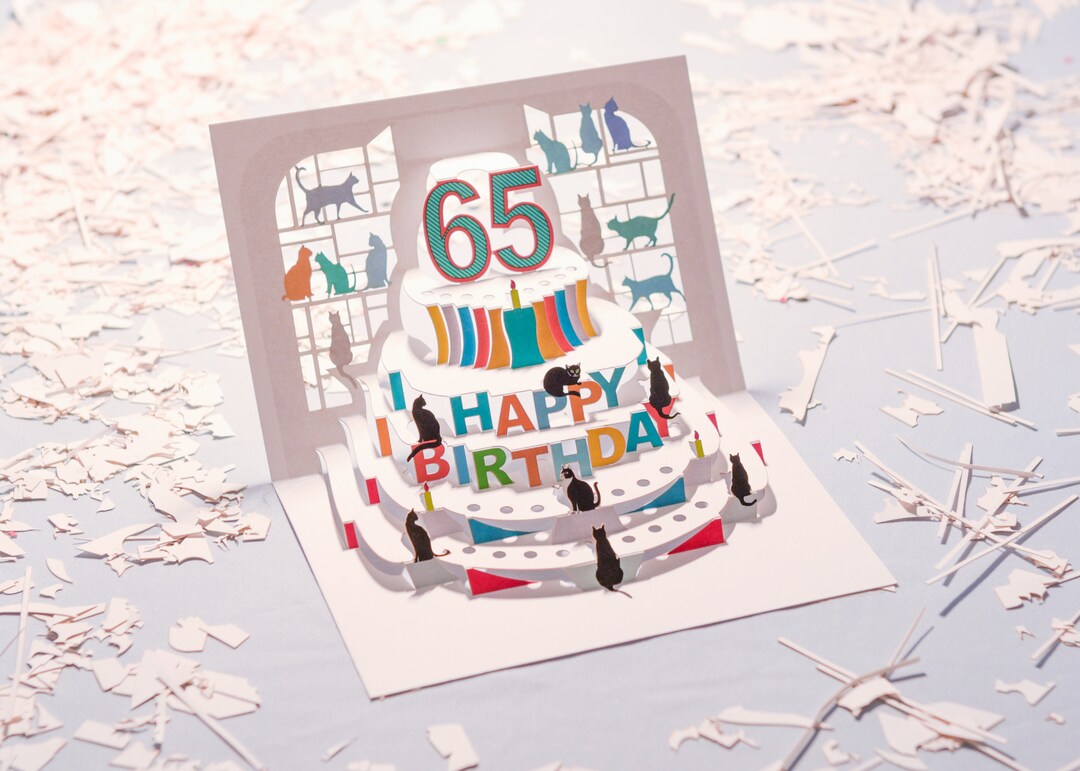 65th Birthday Cat Card - Pop up Card - Age 65 Card, Birthday Cat Card ...