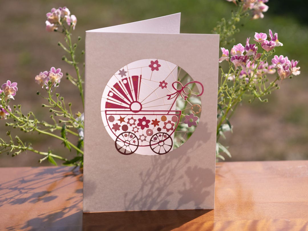 Baby Girl Card - Blank Card - New Baby Girl Card - Pram Card - Cards ...
