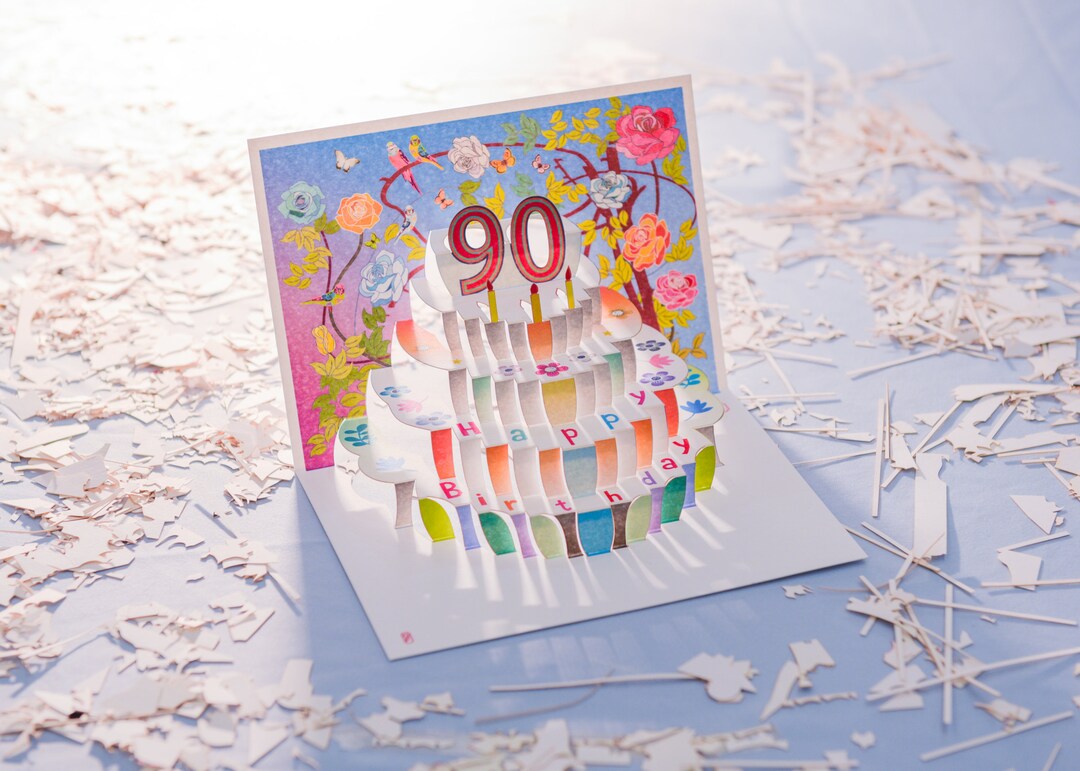 90th Birthday Rose Card - Pop up Card - Age 90 Card, Birthday Flower ...