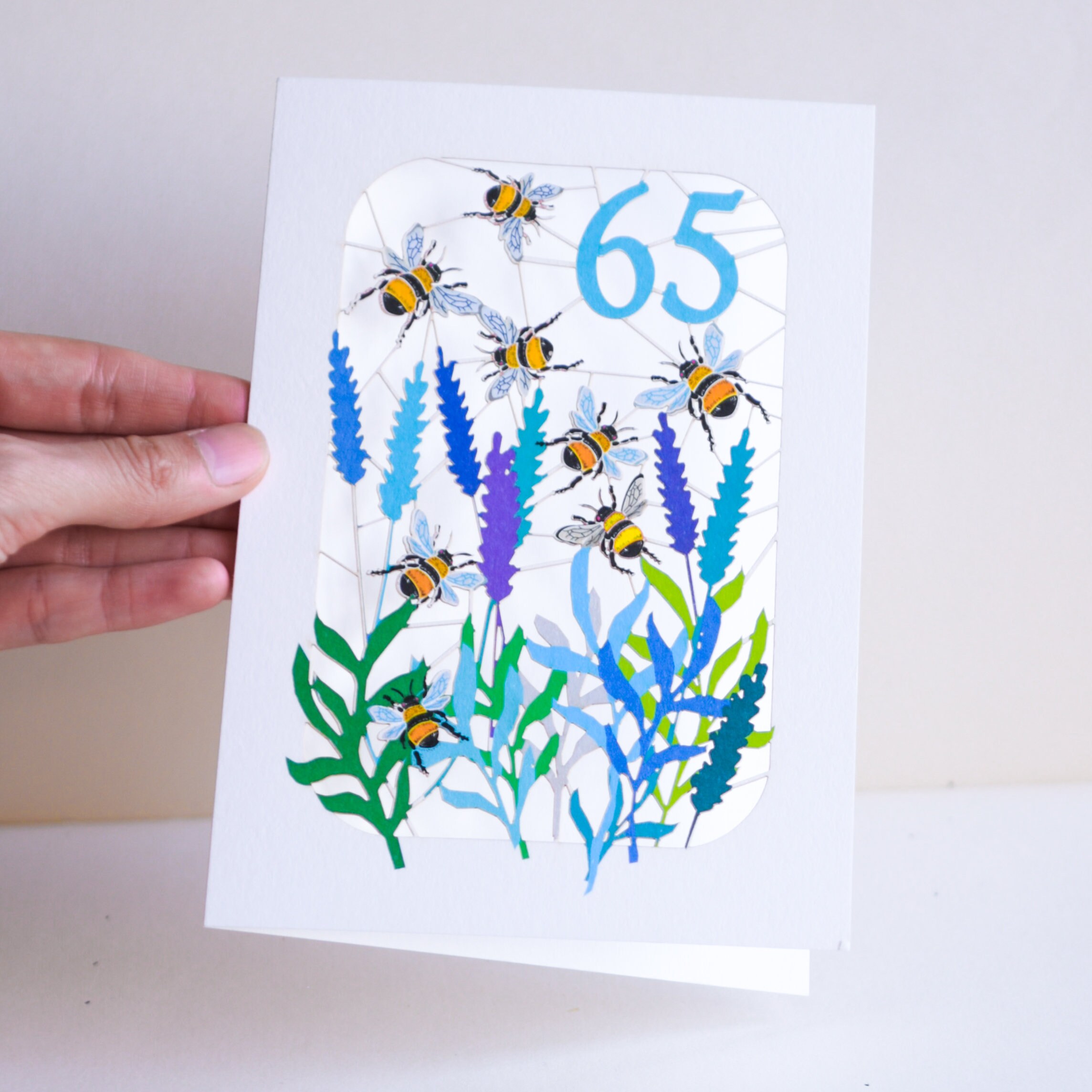 65th Birthday Bee Card, Lasercut Card, Age 65 Card, Birthday Bee Card ...