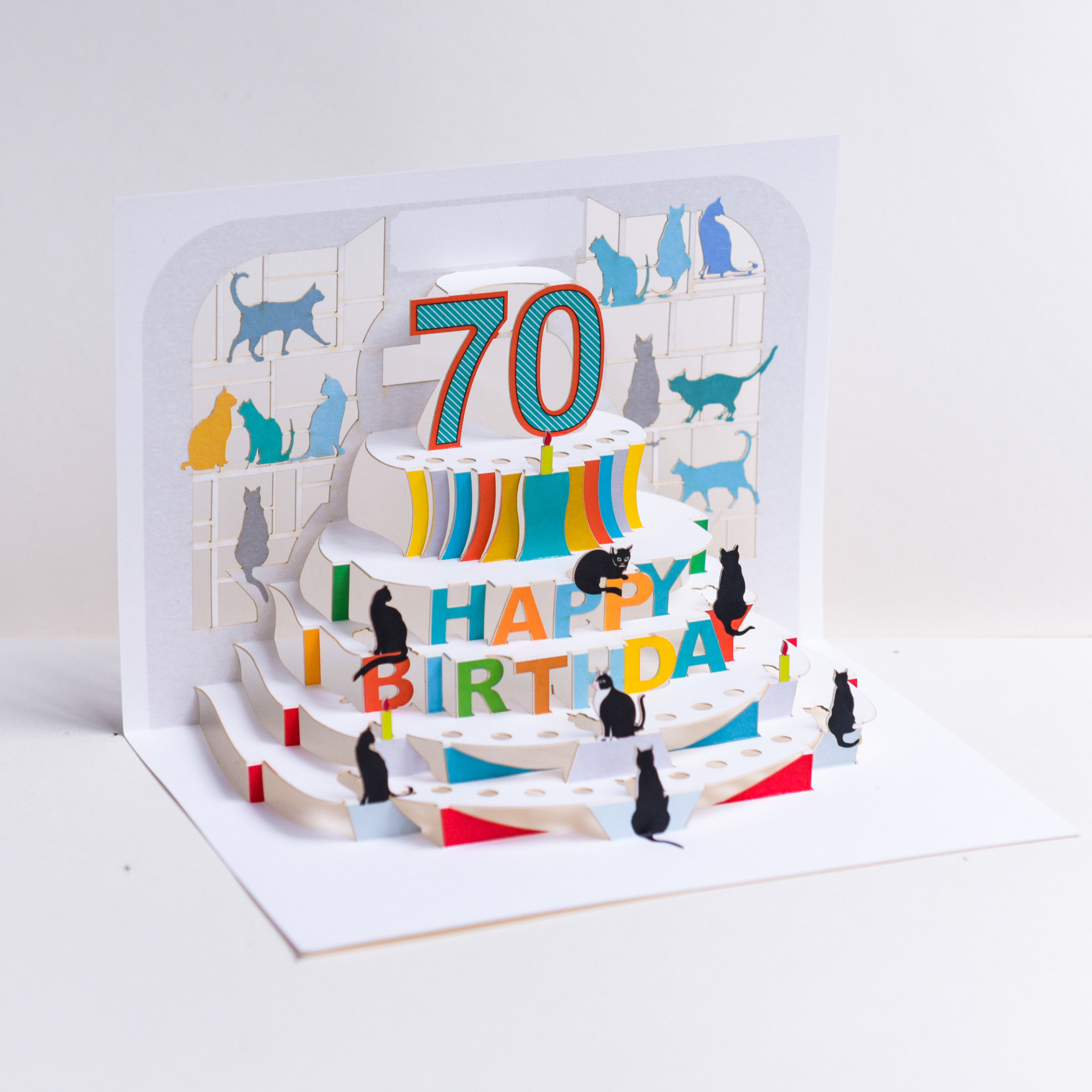 70th Birthday Cat Card Pop up Card Age 70 Card, Birthday Cat Card ...
