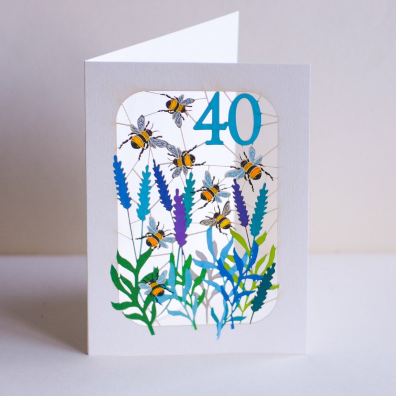 40th Birthday Bee Card, Lasercut Card, Age 40 Card, Birthday Bee Card ...