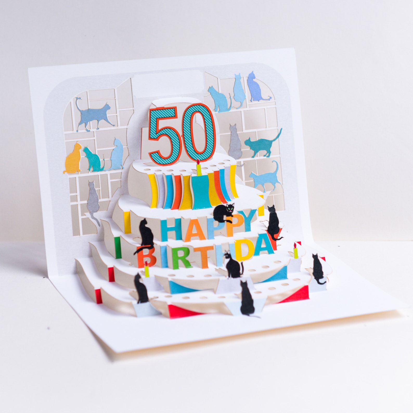 50th Birthday Cat Card - Pop up Card - Age 50 Card, Birthday Cat Card ...