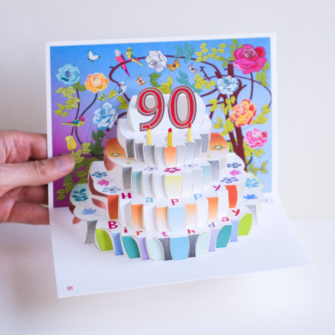 90th Birthday Rose Card - Pop up Card - Age 90 Card, Birthday Flower ...