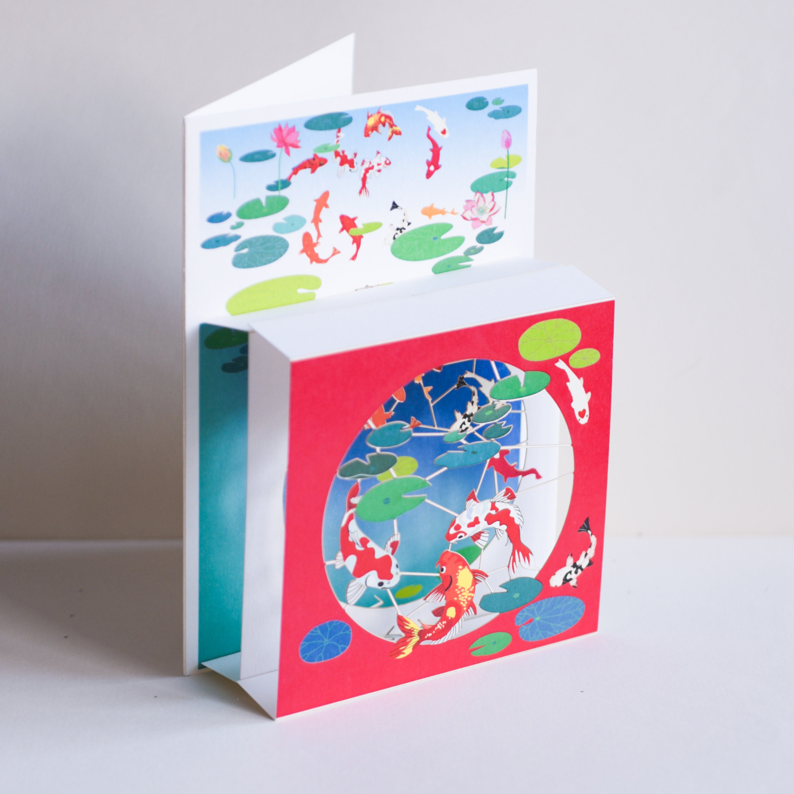 Koi Carp Pond Card Blank Card Fish Pond Card, Pop up Card, 3D Pop Out ...