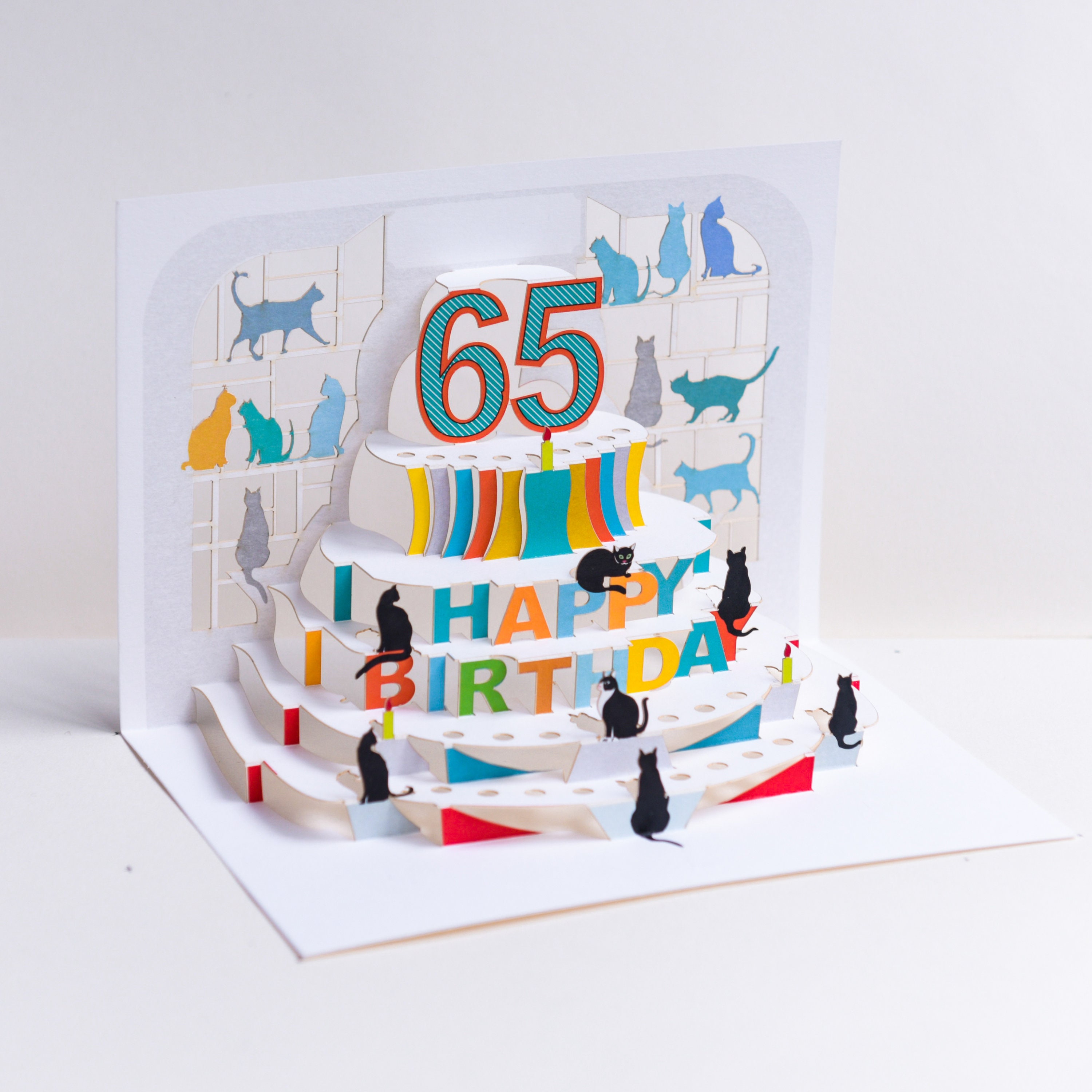 65th Birthday Cat Card - Pop up Card - Age 65 Card, Birthday Cat Card ...