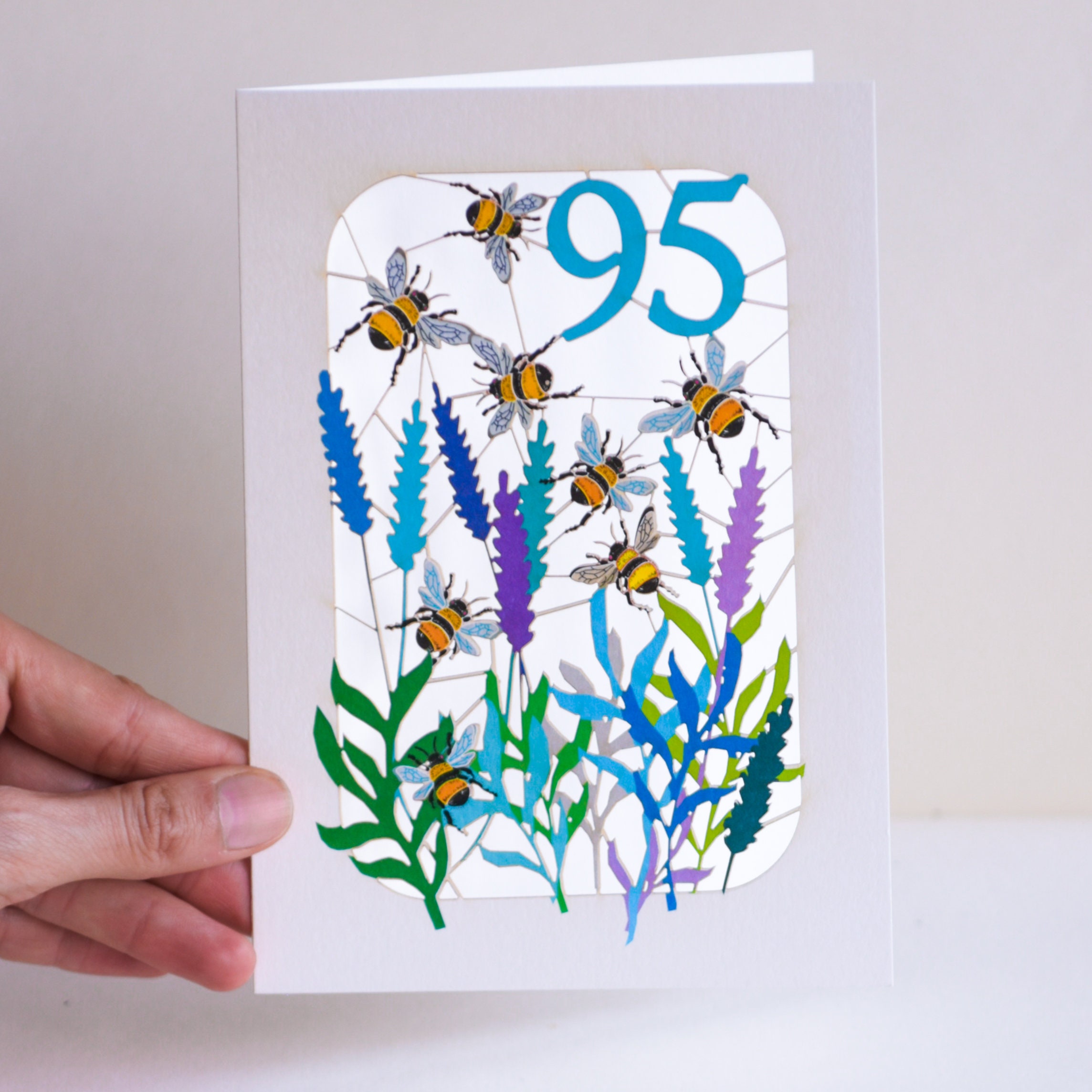 95th Birthday Bee Card, Lasercut Card, Age 95 Card, Birthday Bee Card ...