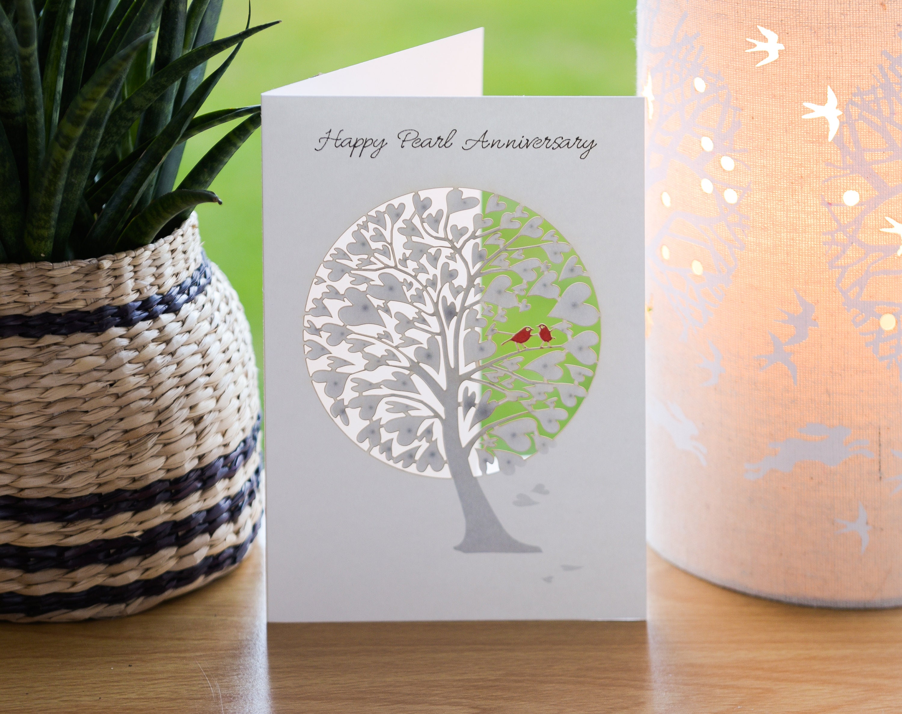 Happy Pearl Anniversary Tree of Hearts Card Birds Pearl Anniversary ...