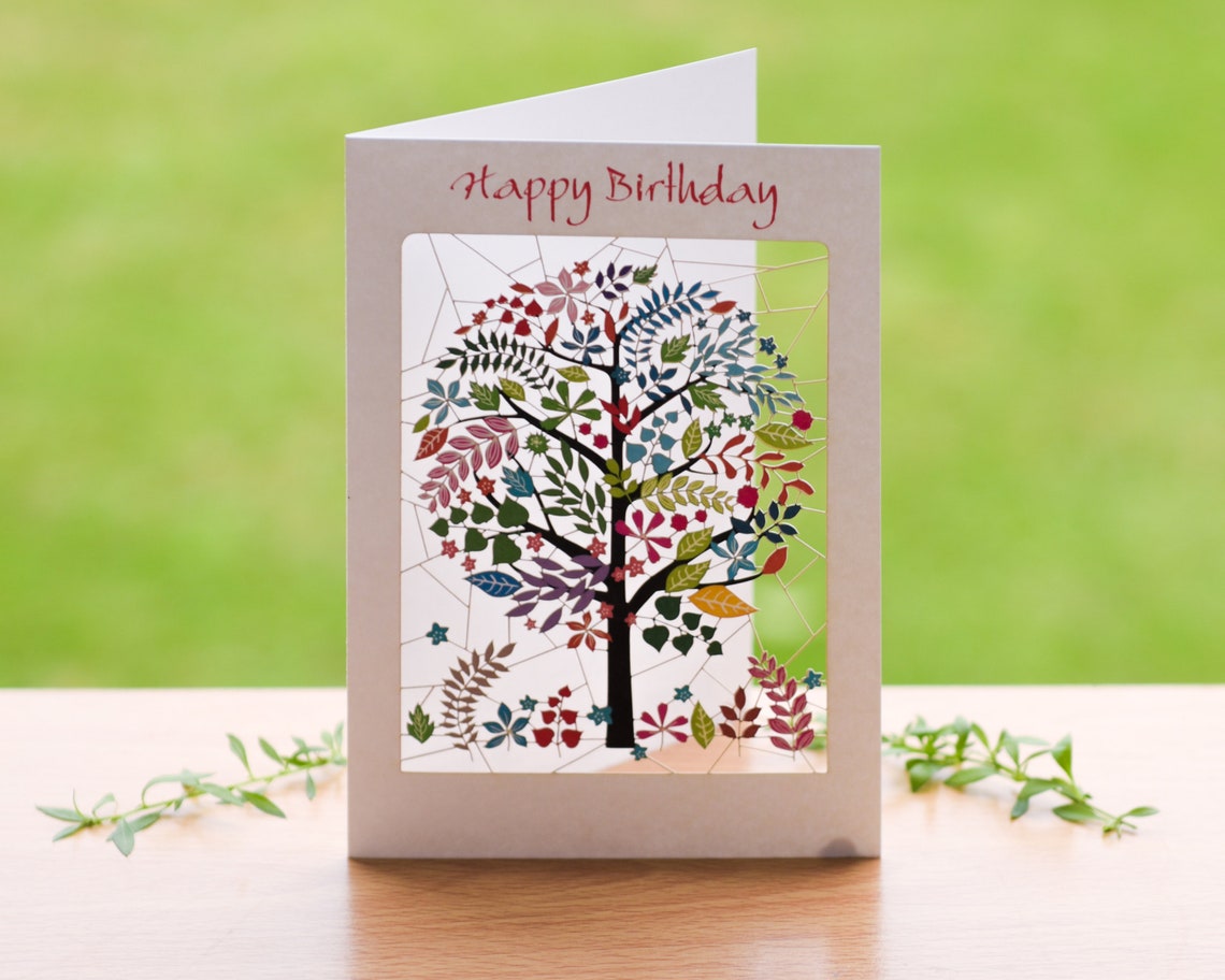 Happy Birthday Tree Card - Colourful Tree of Wisdom Birthday Card ...