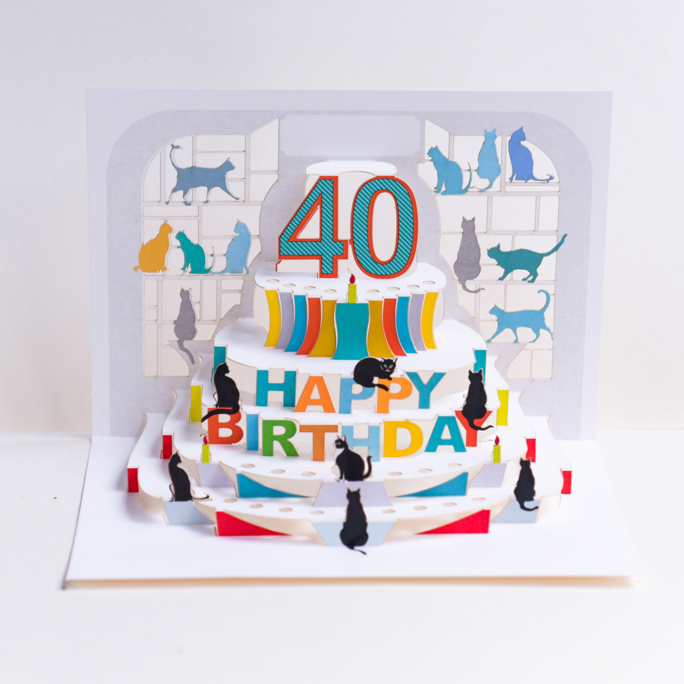 40th Birthday Cat Card - Pop up Card - Age 40 Card, Birthday Cat Card ...