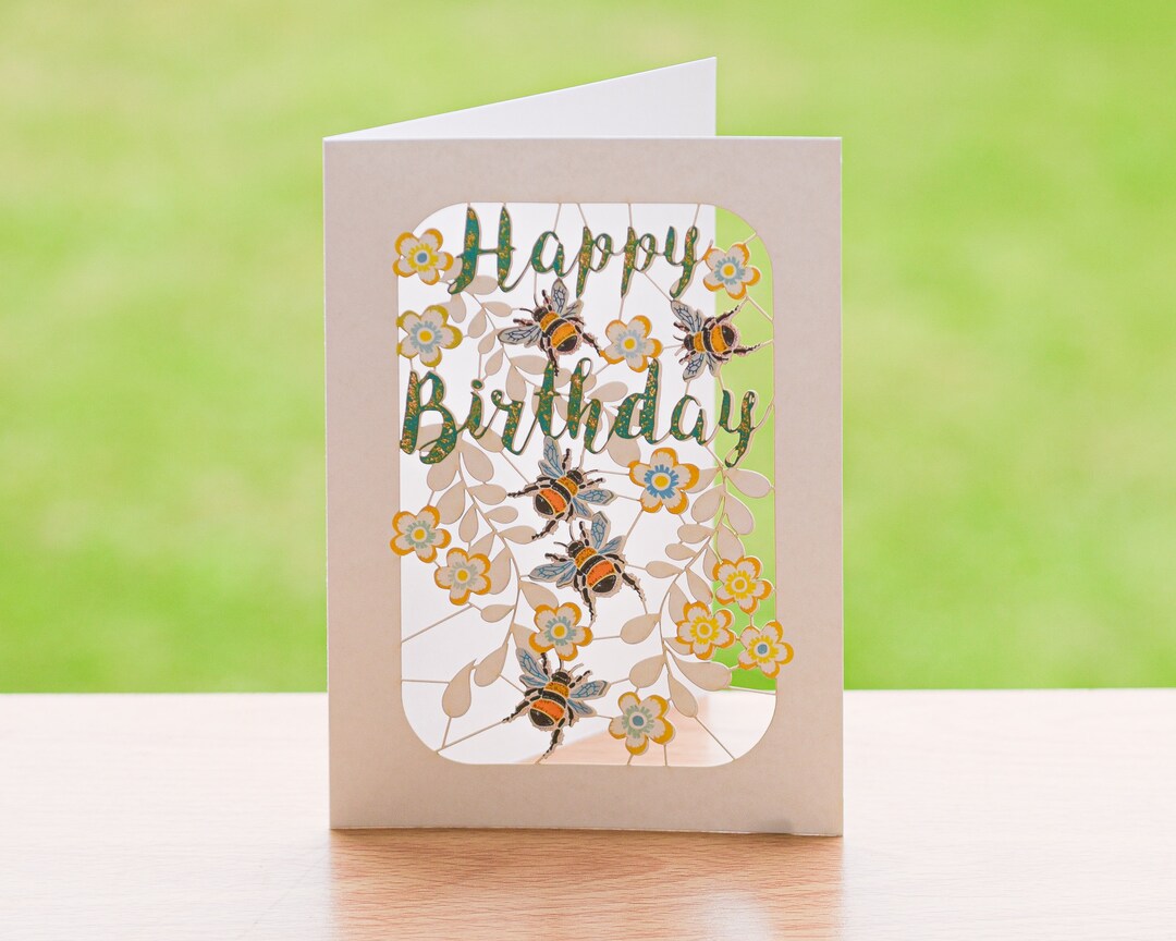 Happy Birthday Bee Card - Laser-cut Card - Happy Birthday Card ...