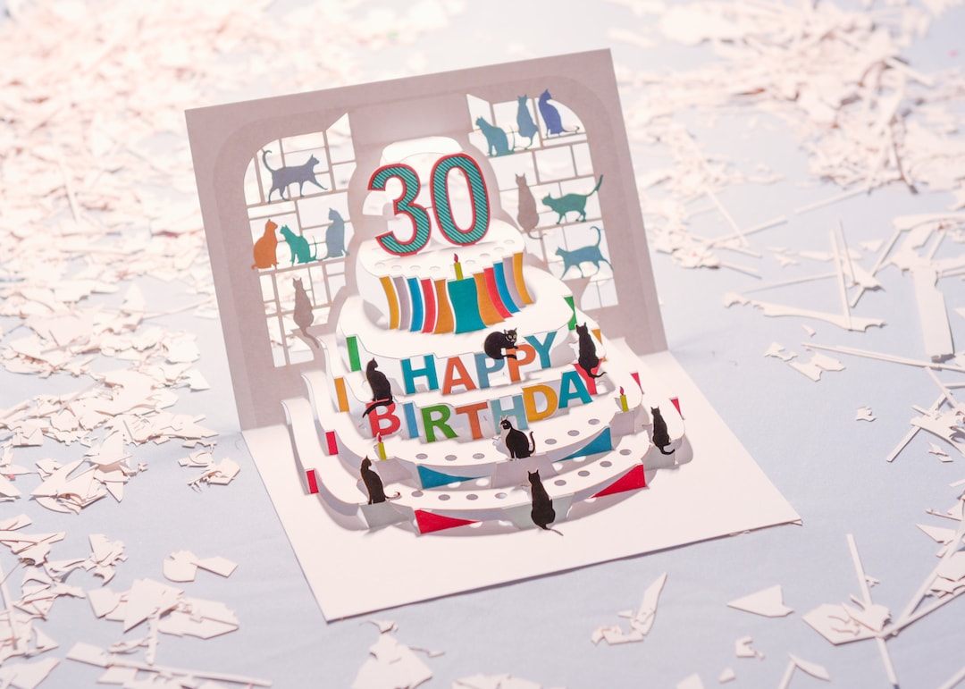 30th Birthday Cat Card - Pop up Card - Age 30 Card, Birthday Cat Card ...