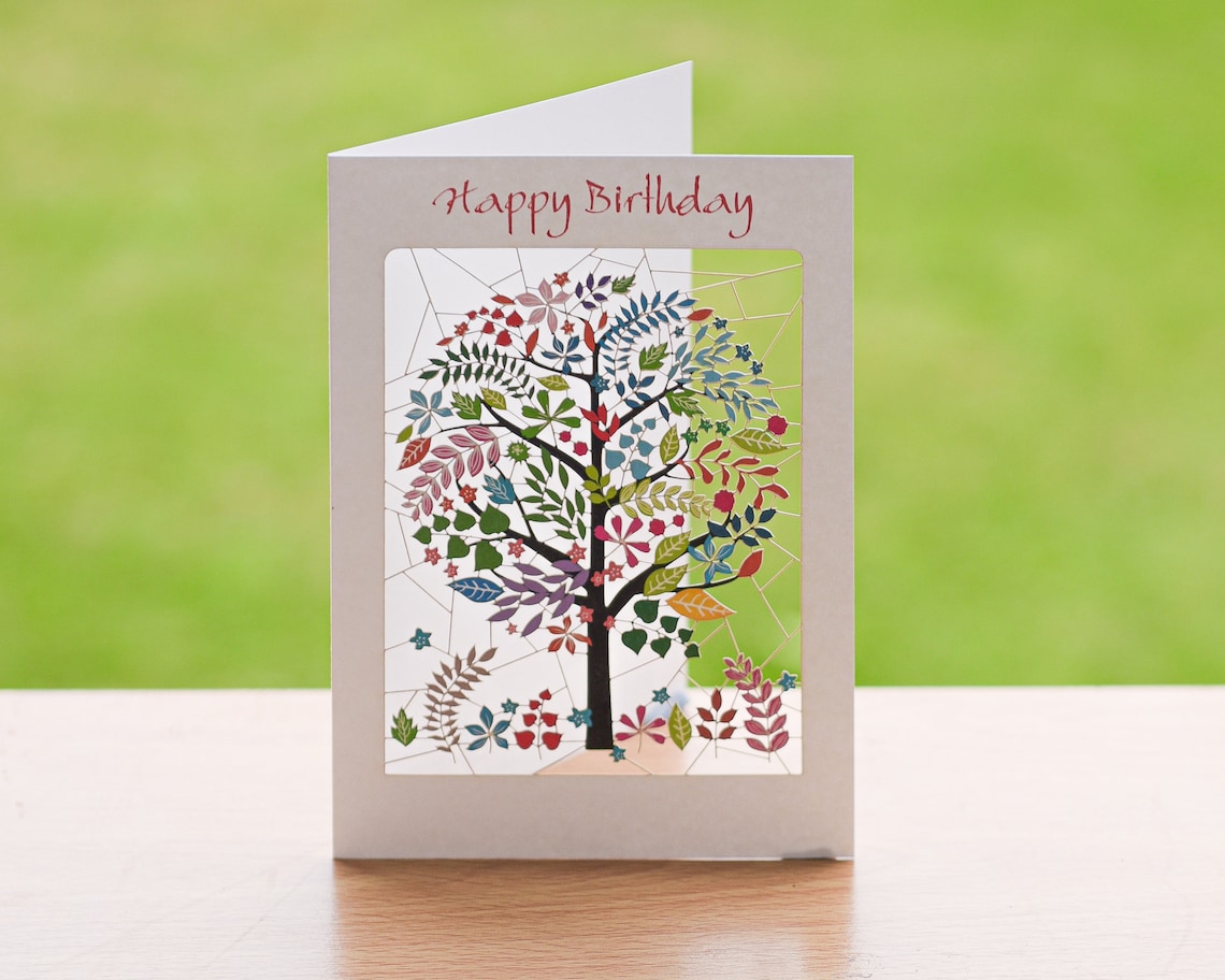 Happy Birthday Tree Card Colourful Tree of Wisdom Birthday Card Nature ...