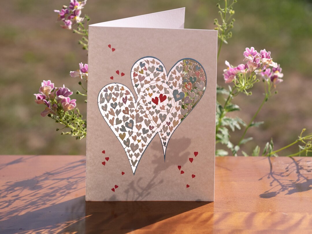 Blank Two Hearts Card - Blank Card Romantic Card - Valentines Blank ...