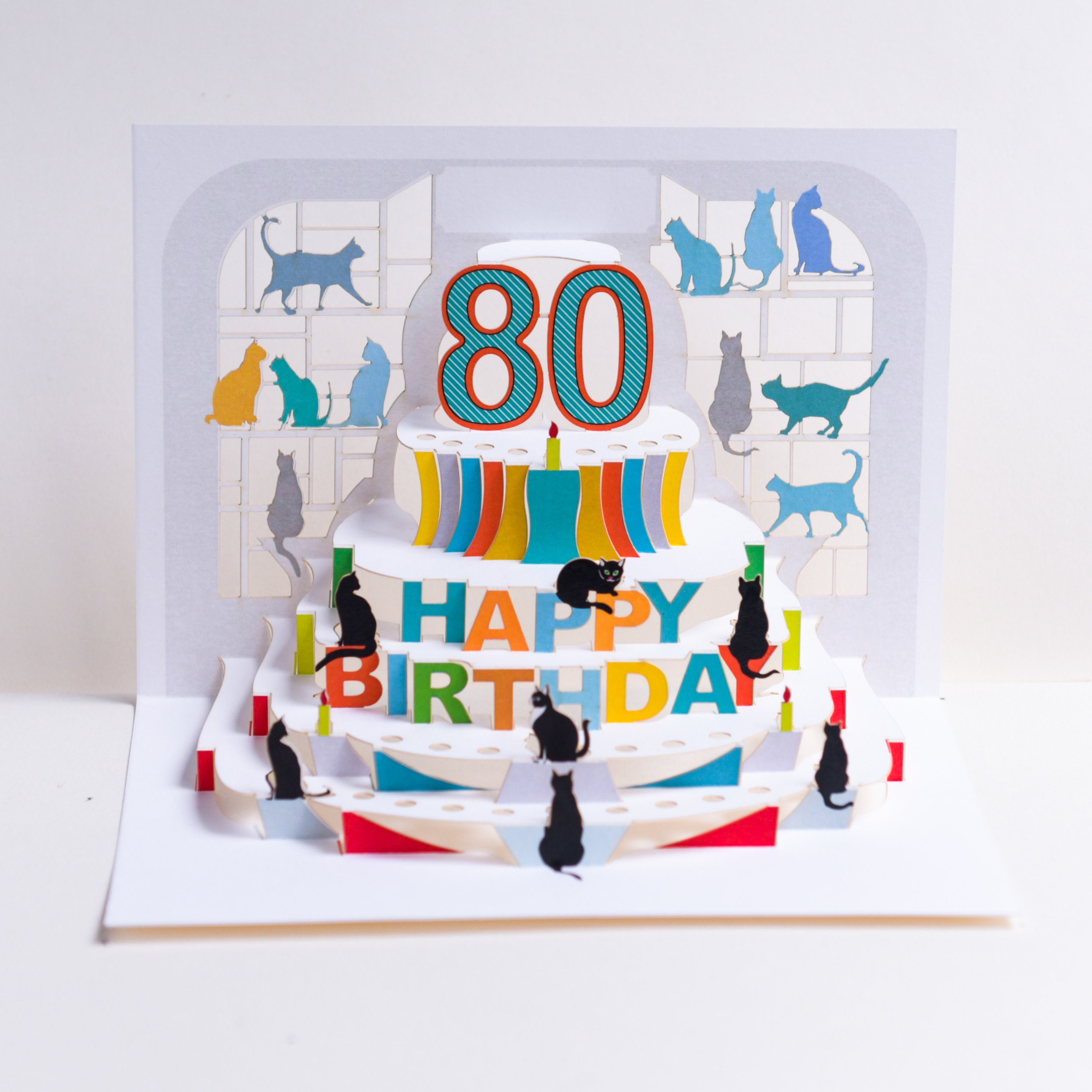 80th Birthday Cat Card Pop up Card Age 80 Card, Birthday Cat Card ...