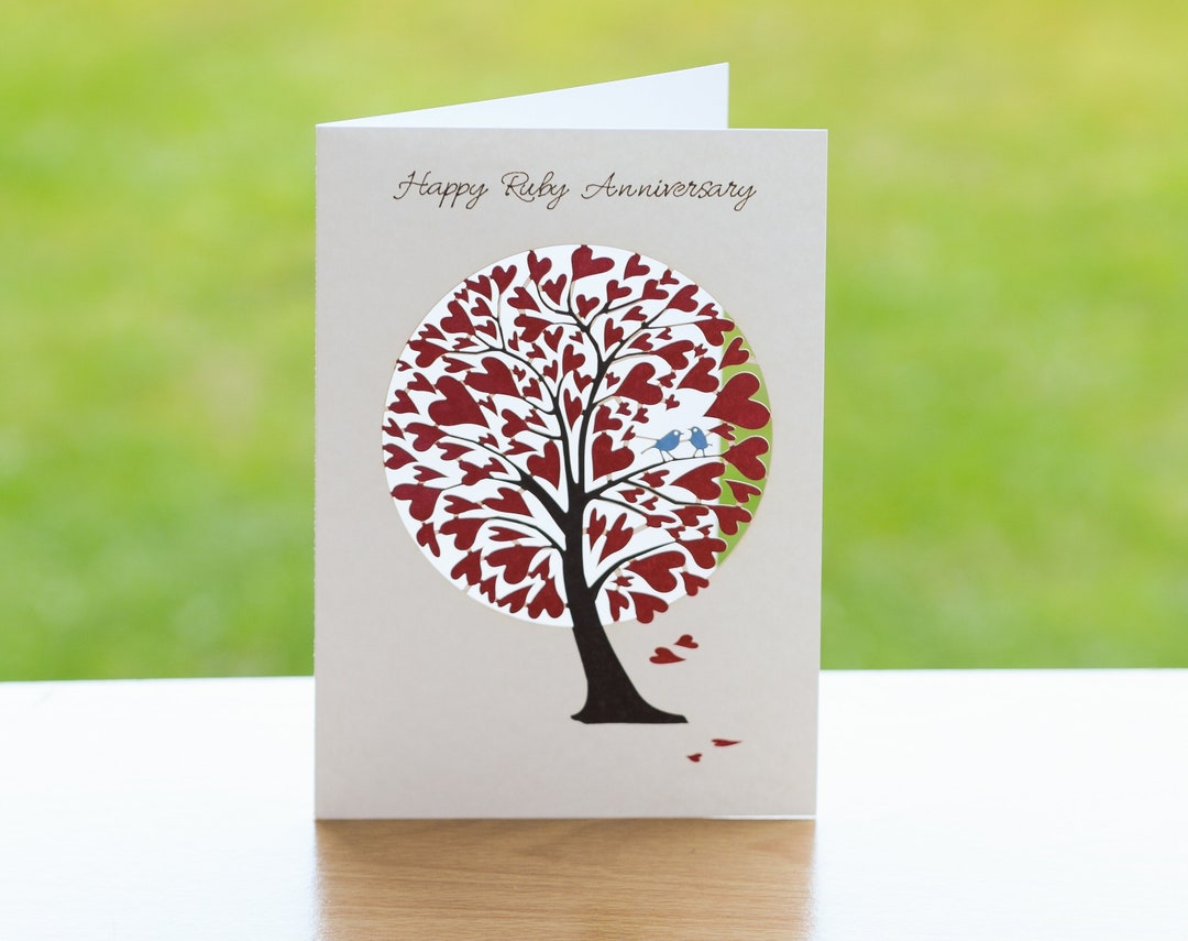 Happy Ruby Anniversary Tree of Hearts Card - 40th Anniversary ...