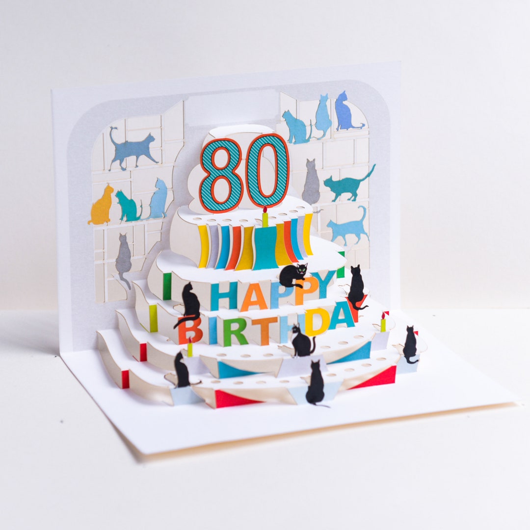 80th Birthday Cat Card Pop up Card Age 80 Card Birthday - Etsy