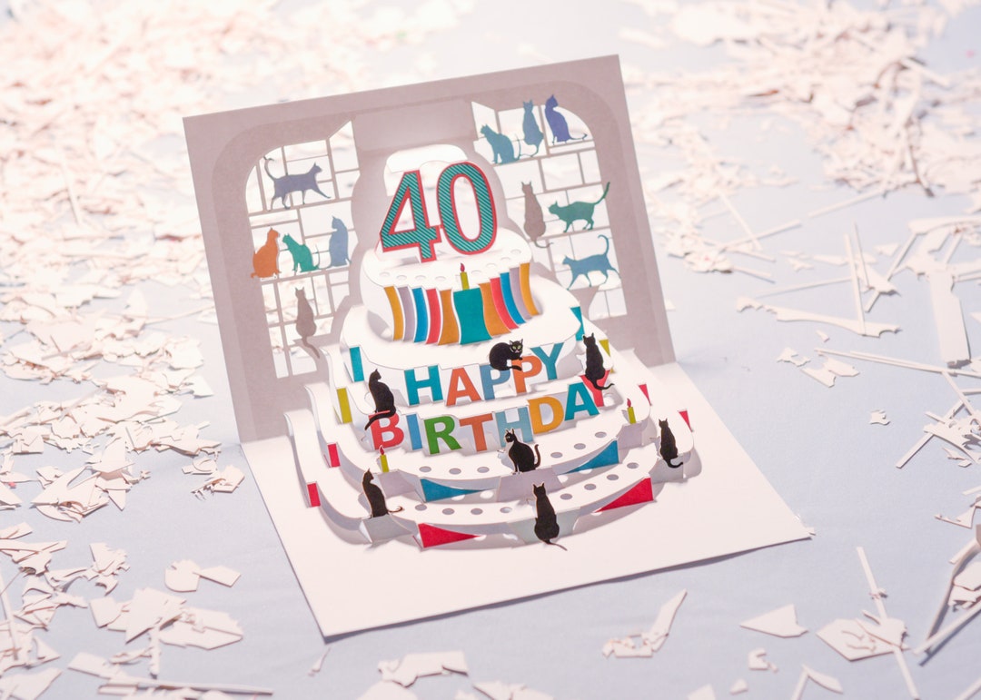 40th Birthday Cat Card - Pop up Card - Age 40 Card, Birthday Cat Card ...