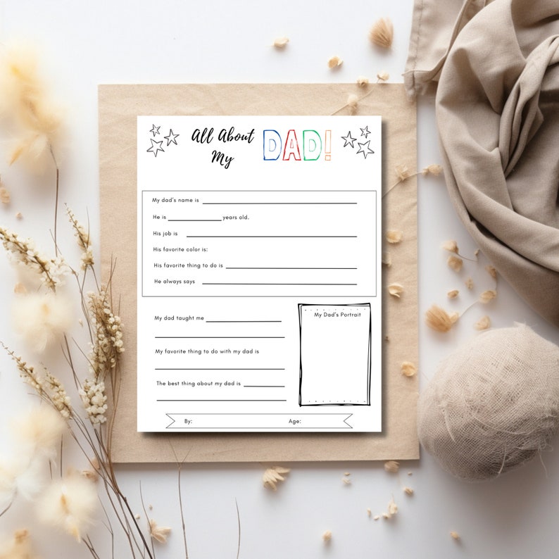 All About My Dad Printable, Father's Day Questionnaire, Father's Day ...