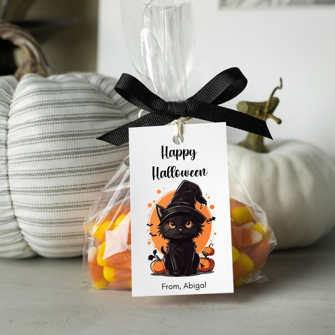 Printable Halloween Cat Gift Tag Template, Happy Halloween Party Favor ...