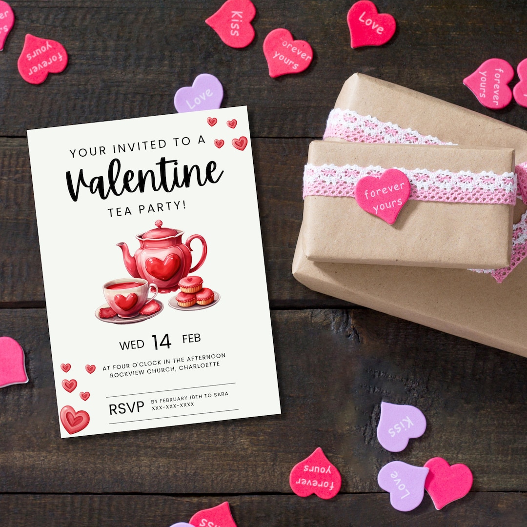 Valentines Tea Party Invitation Template, Valentines Day Party Invite ...