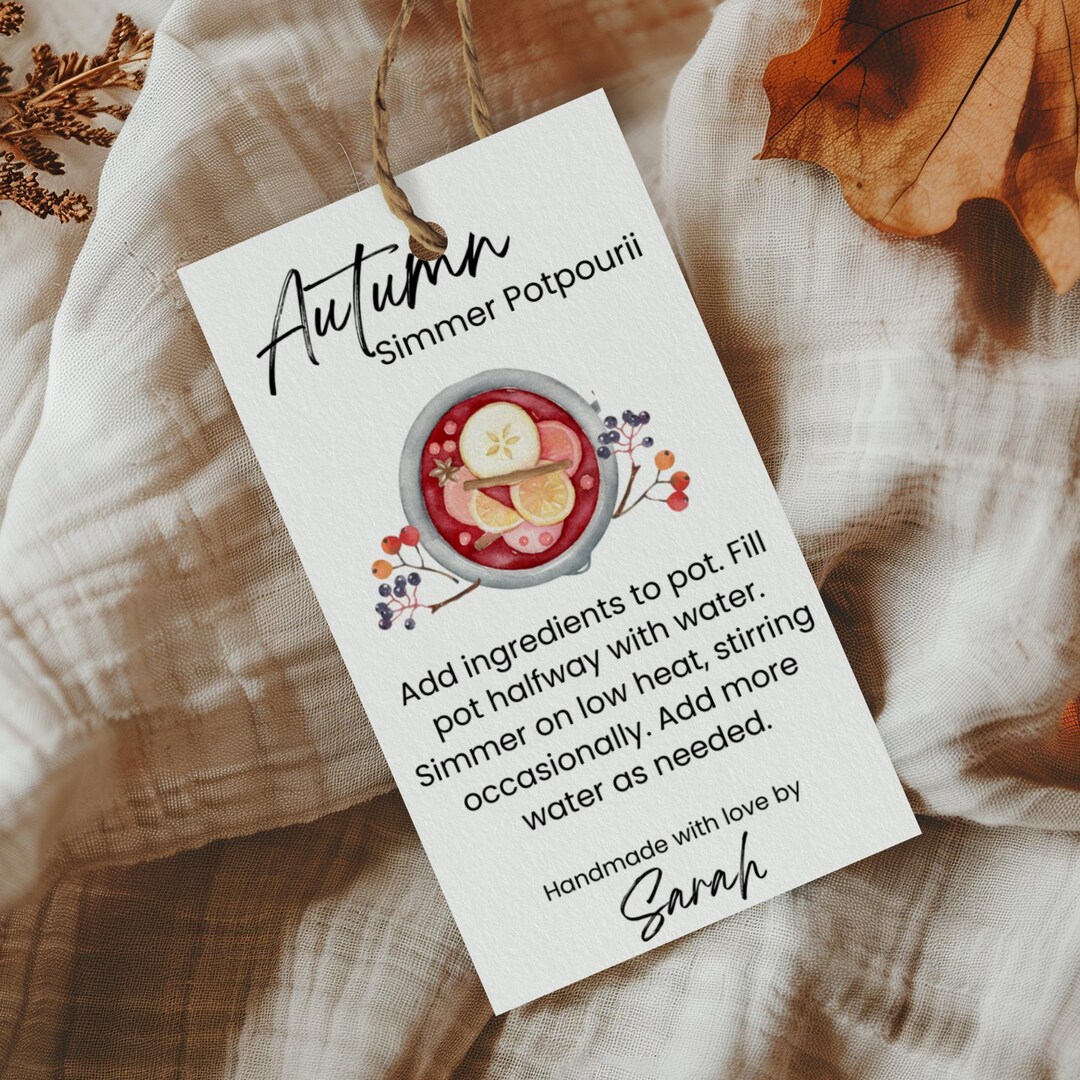 Autumn Simmer Potpourri Tags Template, Printable Simmer Pot Gift Tag ...