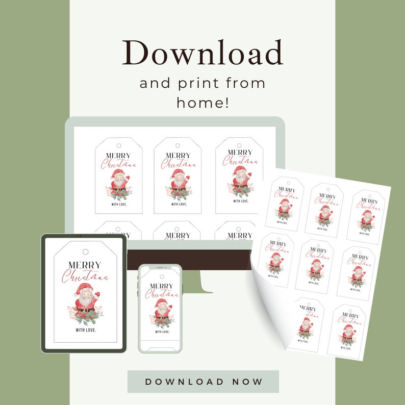 Merry Christmas Gift Tag Printable Holiday Party Favor Tag - Etsy