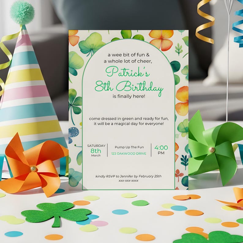 Four Leaf Clover Birthday Invitation Template, Editable St. Patrick's ...