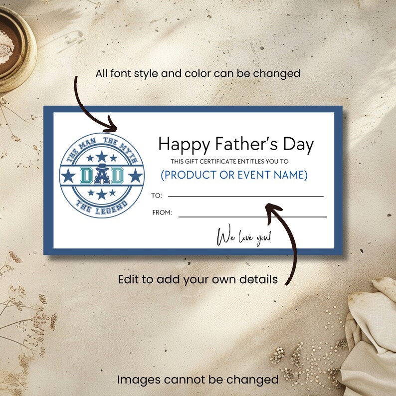 Father's Day Gift Certificate Printable, Dad Gift, Father's Day Gift ...